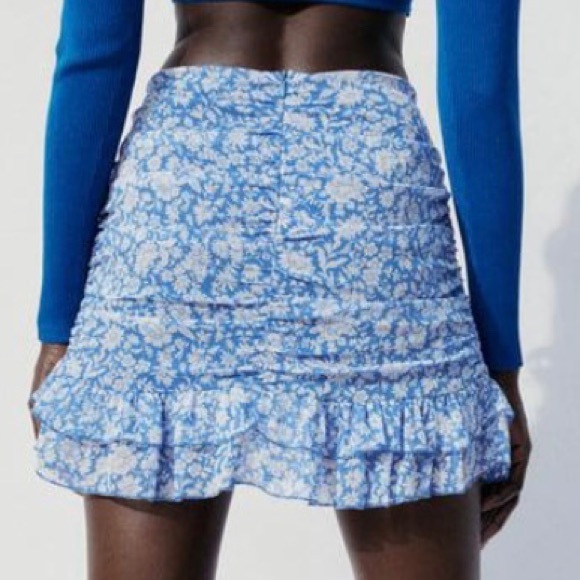 Zara | Skirts | Nwt Zara Blue Ruffle Floral Skirt Size Medium | Poshmark